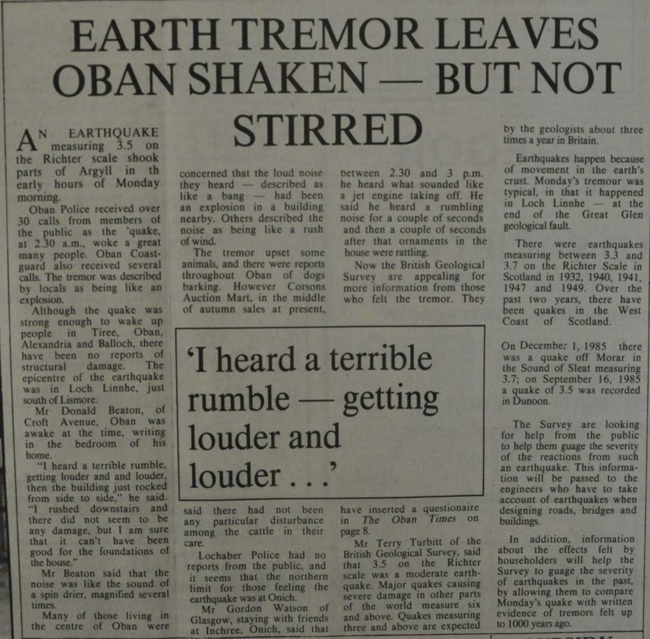 West Coast Today - News - Biggest earthquake in 30 years hits Moidart